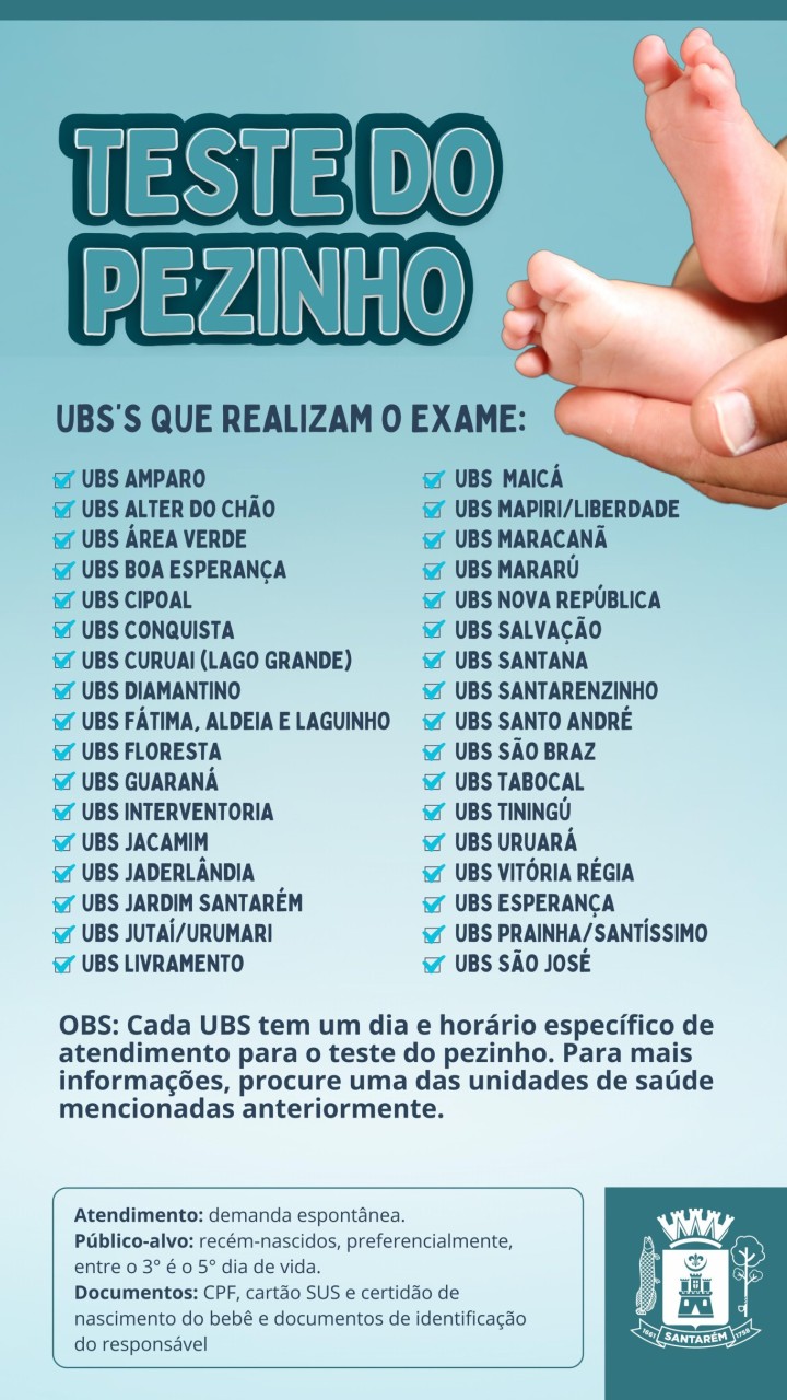 Teste do Pezinho é realizado em 34 UBS de Santarém | Saúde | Notícias ...
